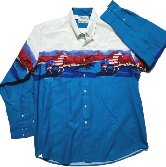Roper | Shirts | Vintage Roper Border Shirt Western Patriotic Mens Xl ...